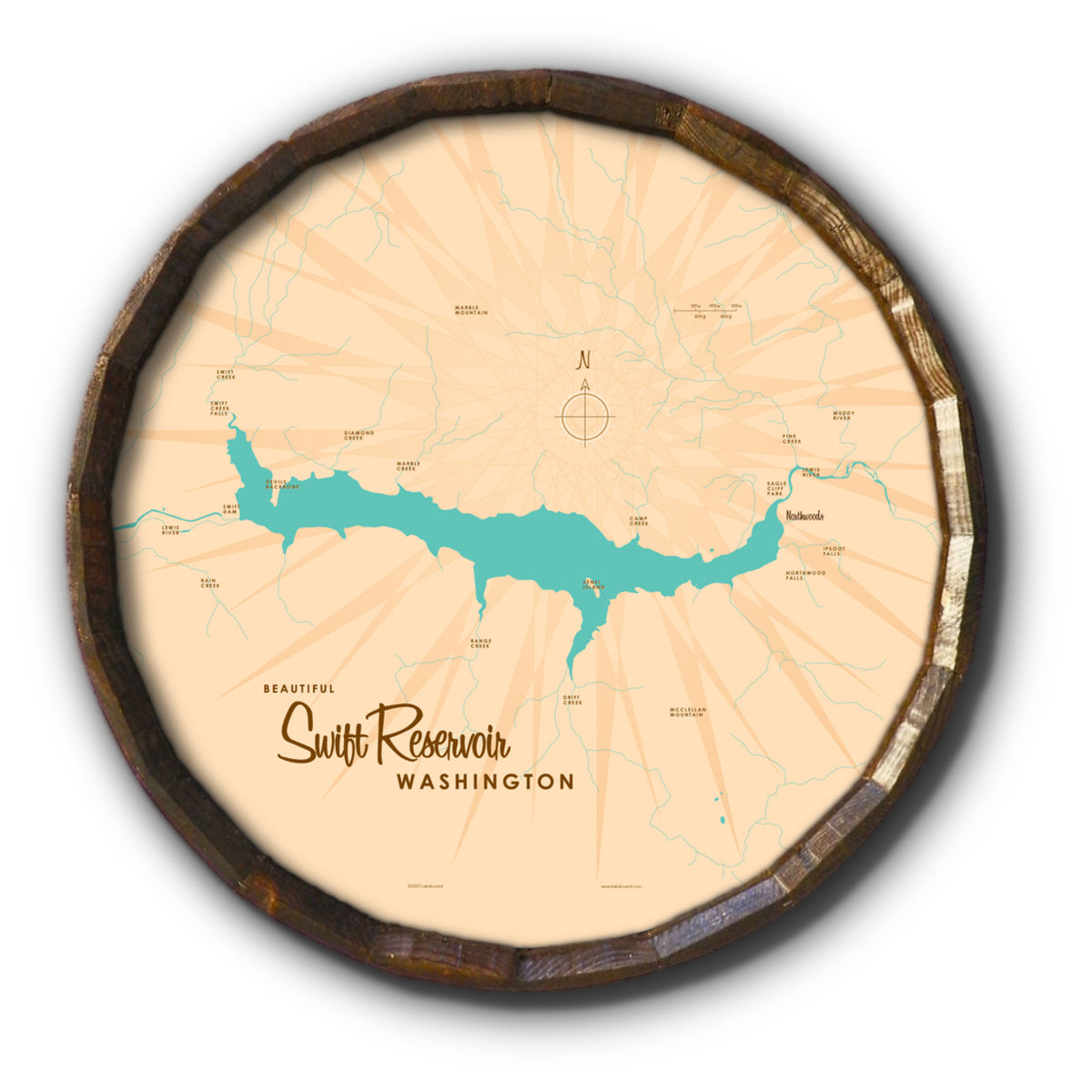 Swift Reservoir Washington, Barrel End Map Art – Lakebound®