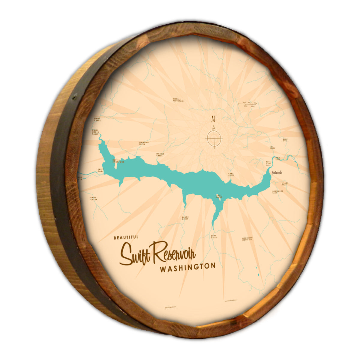 Swift Reservoir Washington, Barrel End Map Art – Lakebound®