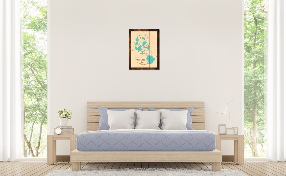 Harris Chain of Lakes Florida, Rustic Wood Sign Map Art – Lakebound®