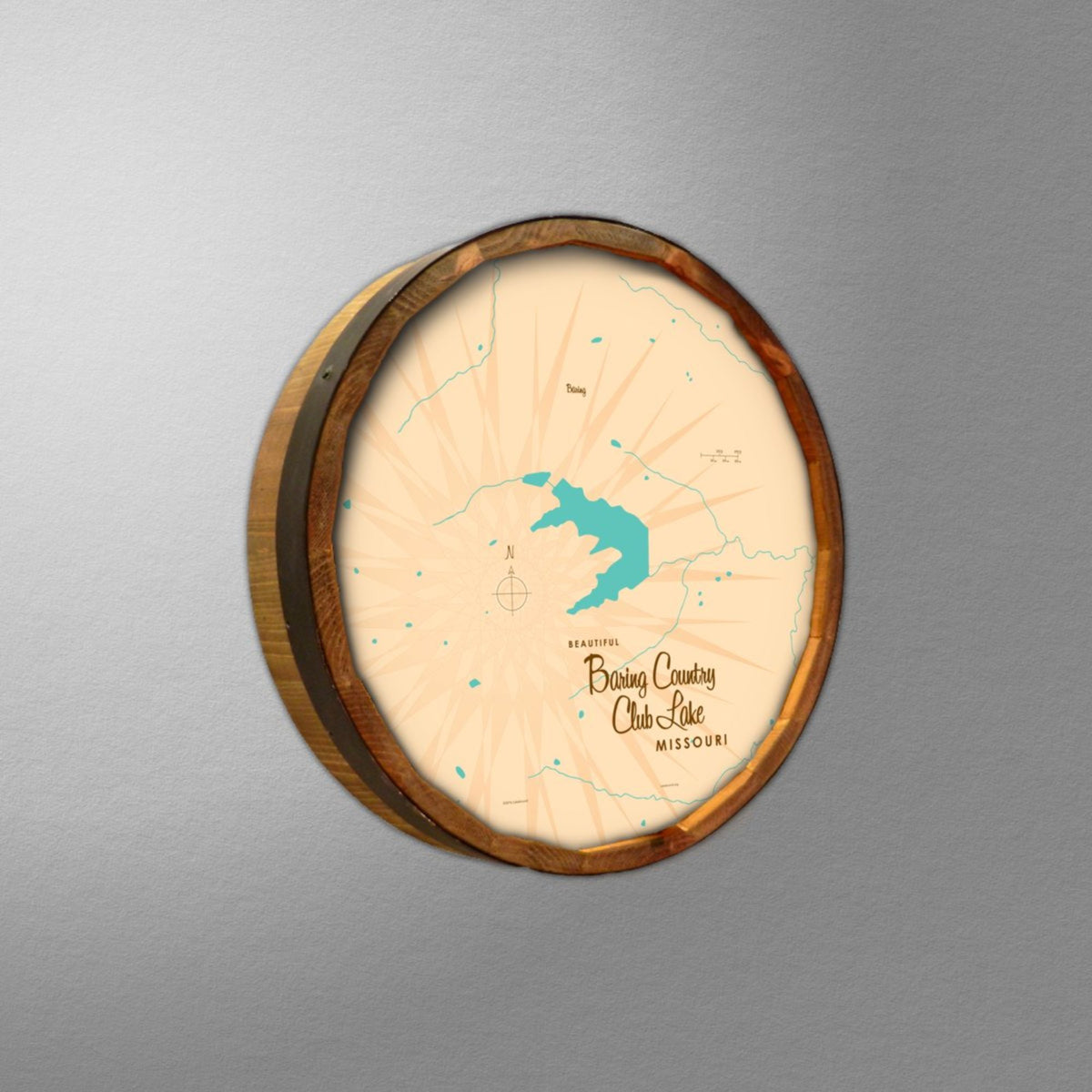 Baring Country Club Lake Missouri, Barrel End Map Art – Lakebound®
