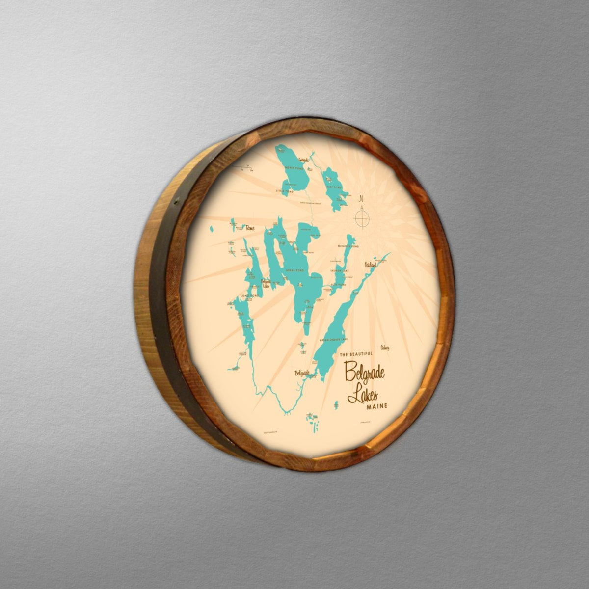 Belgrade Lakes Maine, Barrel End Map Art – Lakebound®