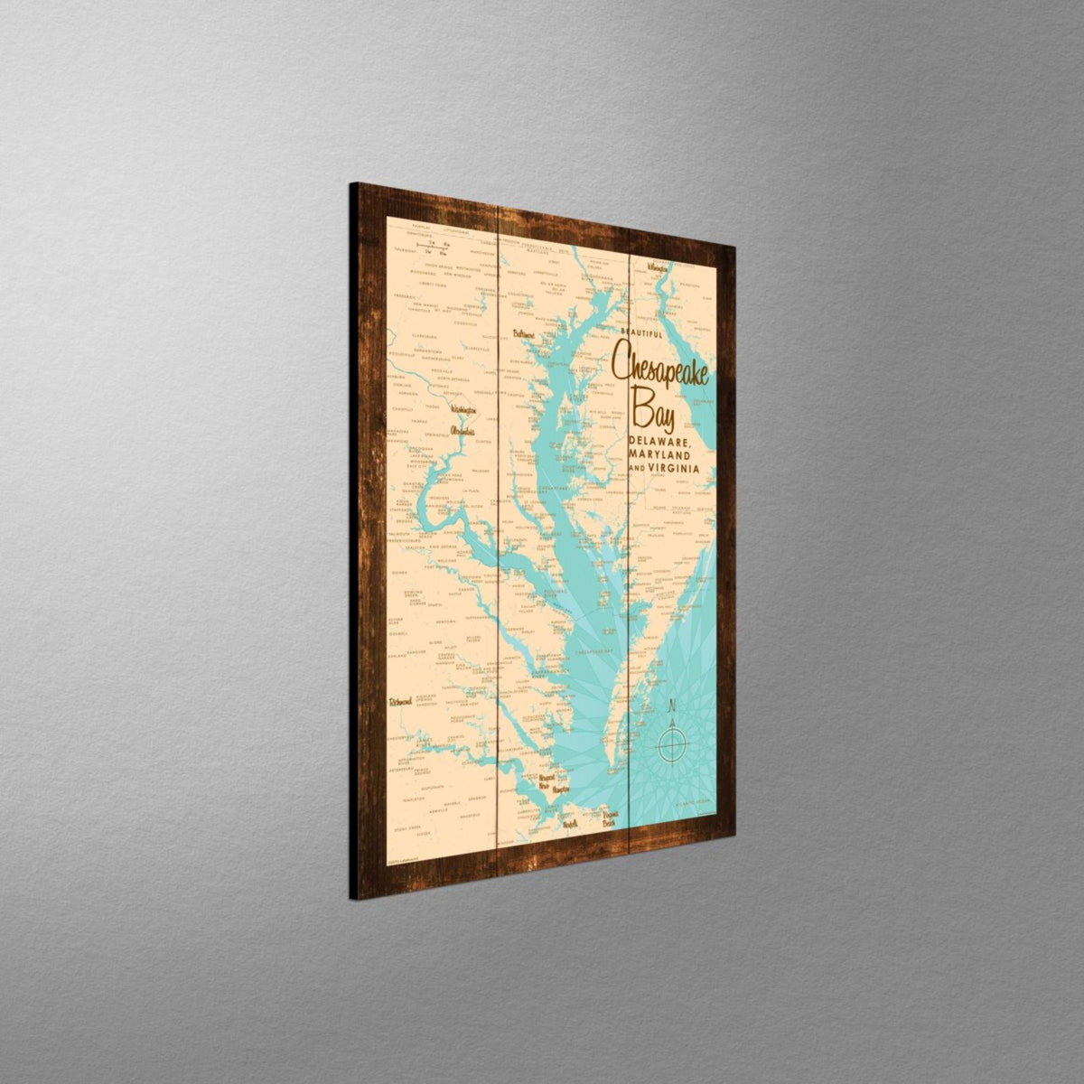 Chesapeake Bay MD Virginia, Rustic Wood Sign Map Art – Lakebound®
