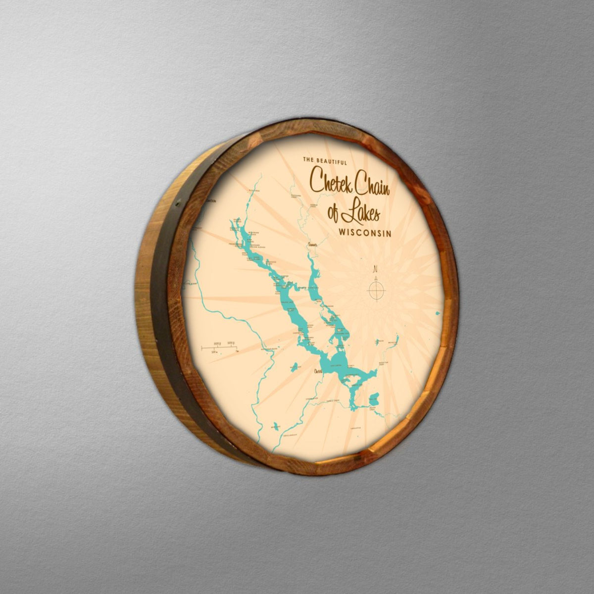 Chetek Chain of Lakes Wisconsin, Barrel End Map Art – Lakebound®