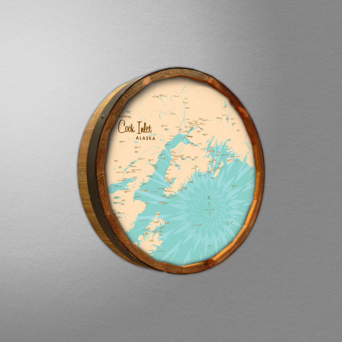 Cook Inlet Alaska, Barrel End Map Art – Lakebound®