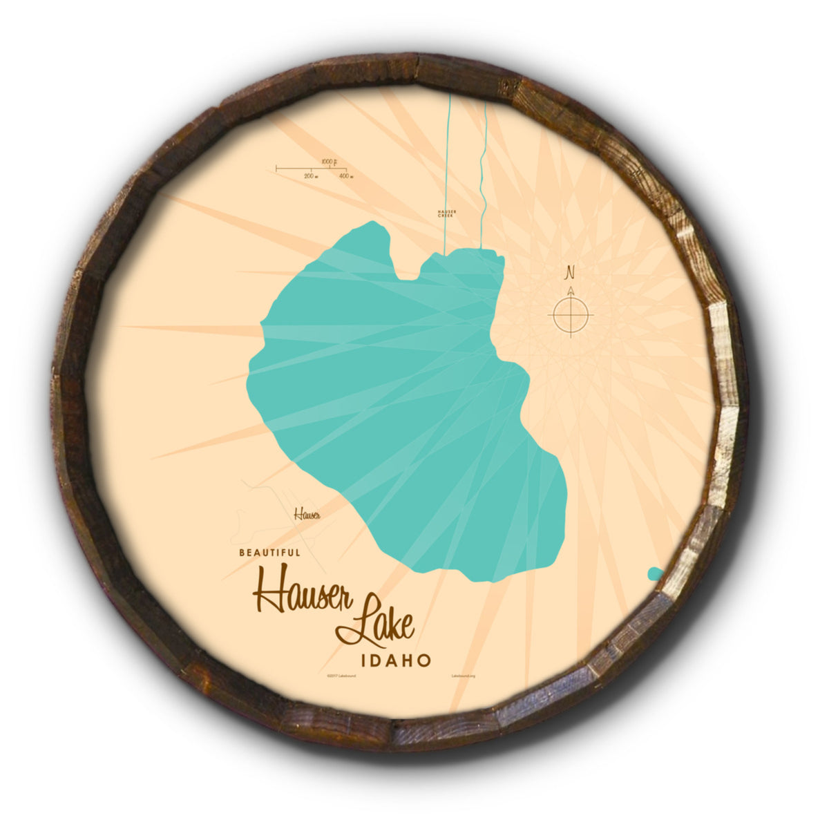 Hauser Lake Idaho, Barrel End Map Art – Lakebound®