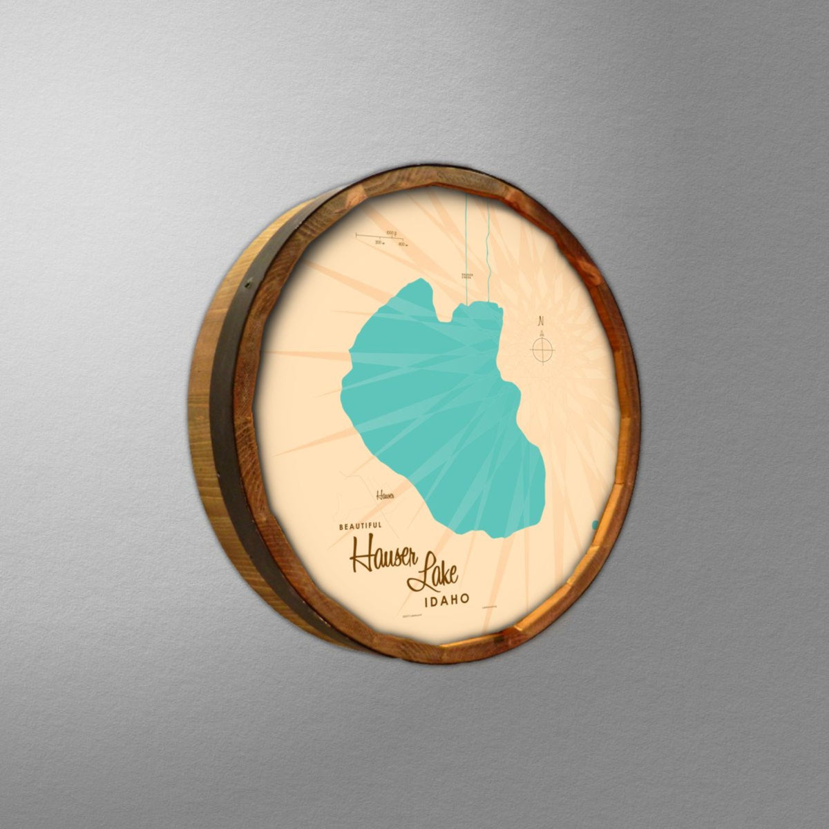 Hauser Lake Idaho, Barrel End Map Art – Lakebound®