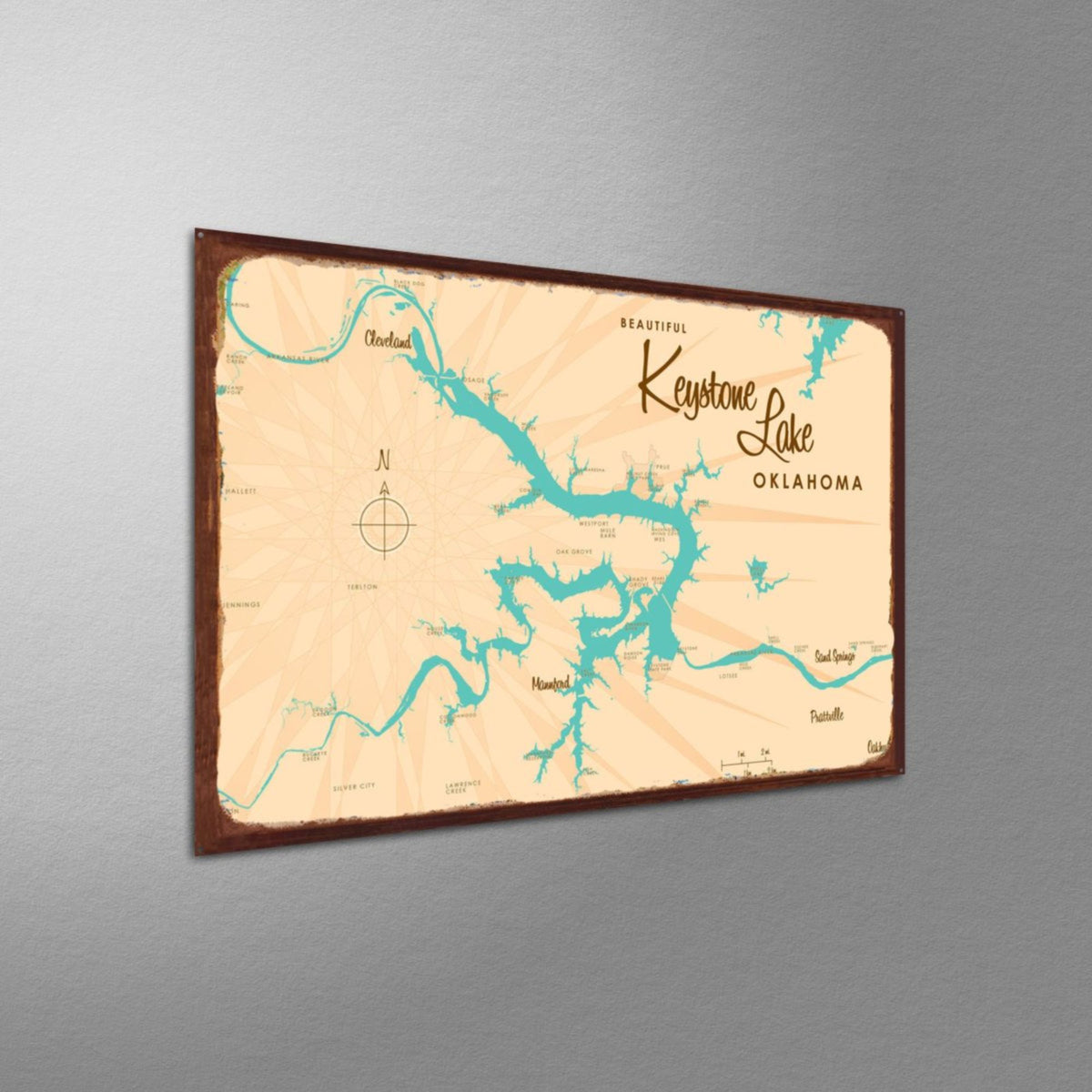 Keystone Lake Oklahoma, Rustic Metal Sign Map Art – Lakebound®