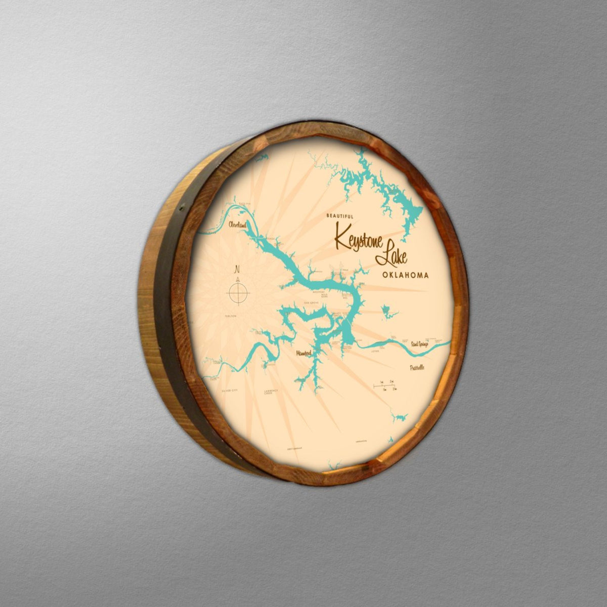 Keystone Lake Oklahoma, Barrel End Map Art – Lakebound®