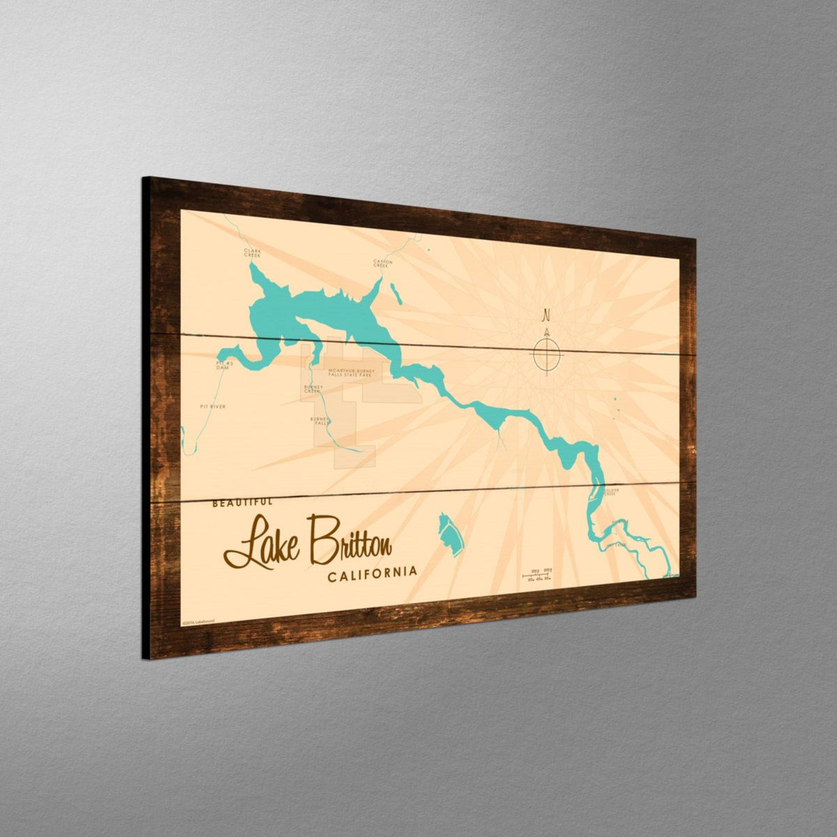 Lake Britton California, Rustic Wood Sign Map Art – Lakebound®