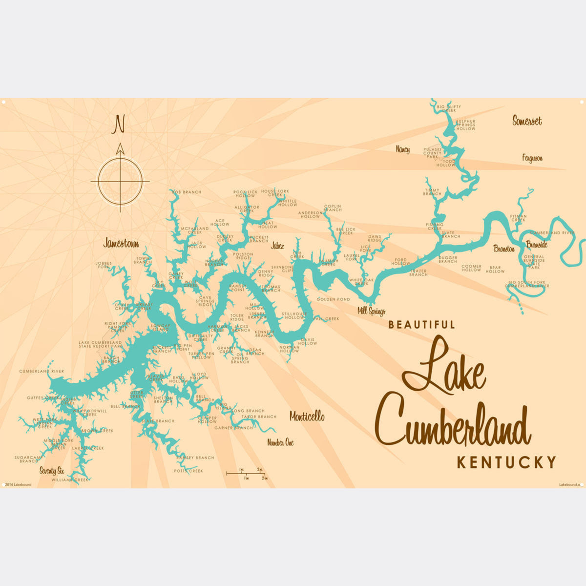 Lake Cumberland Kentucky, Metal Sign Map Art – Lakebound®