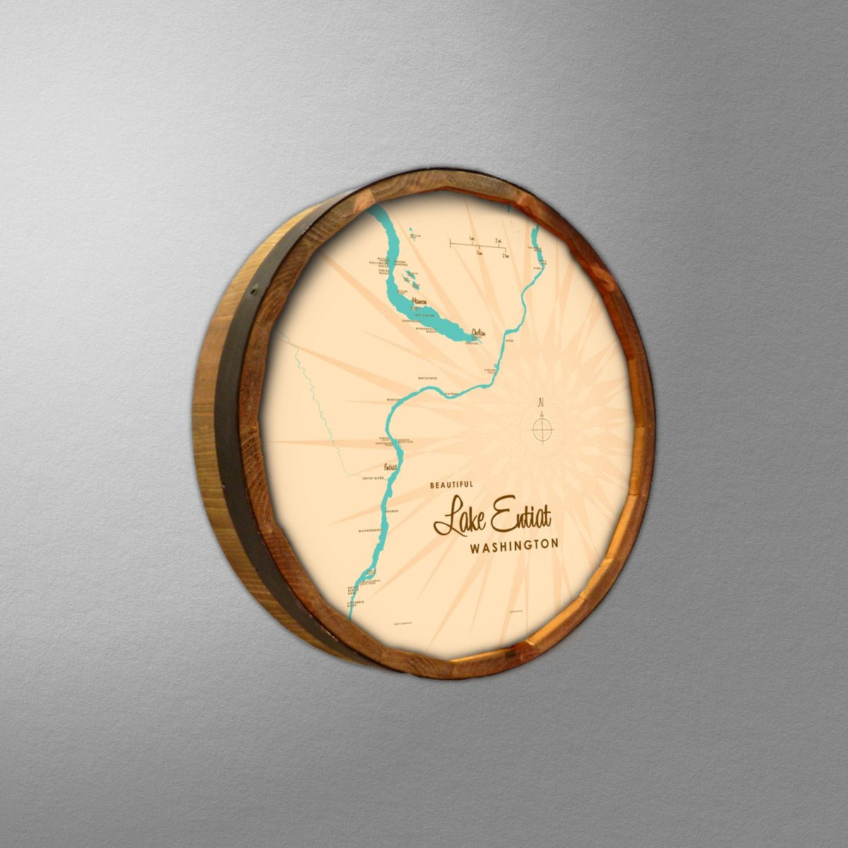 Lake Entiat Washington, Barrel End Map Art – Lakebound®