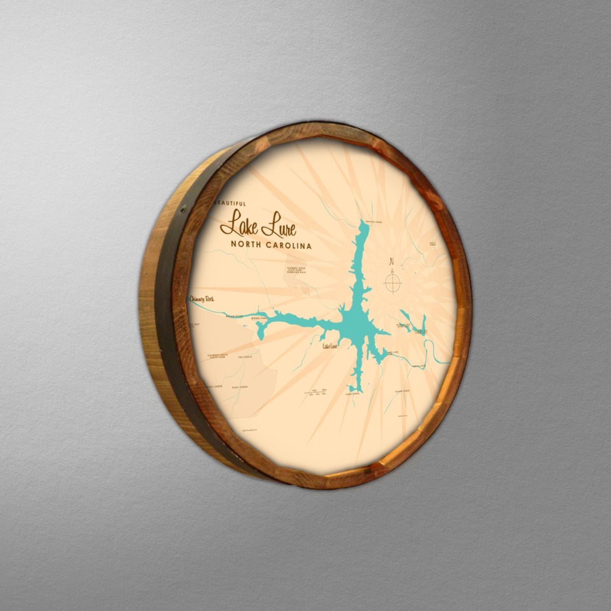 Lake Lure North Carolina, Barrel End Map Art – Lakebound®