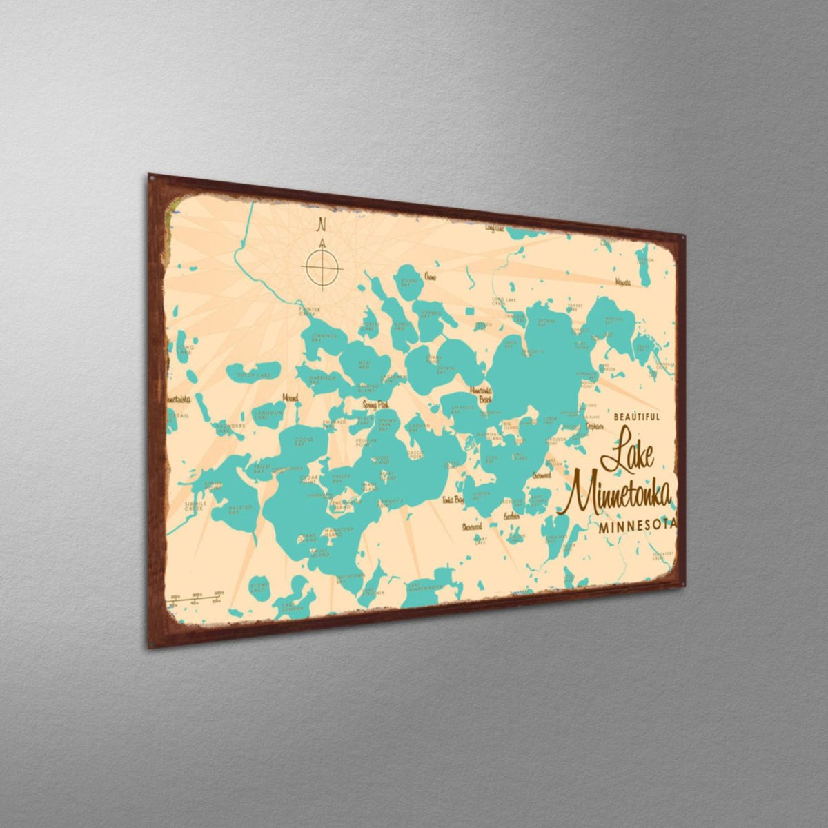 Lake Minnetonka Minnesota, Rustic Metal Sign Map Art – Lakebound®