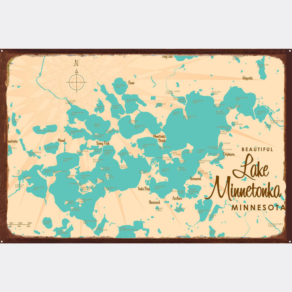 Lake Minnetonka Minnesota, Rustic Metal Sign Map Art – Lakebound®