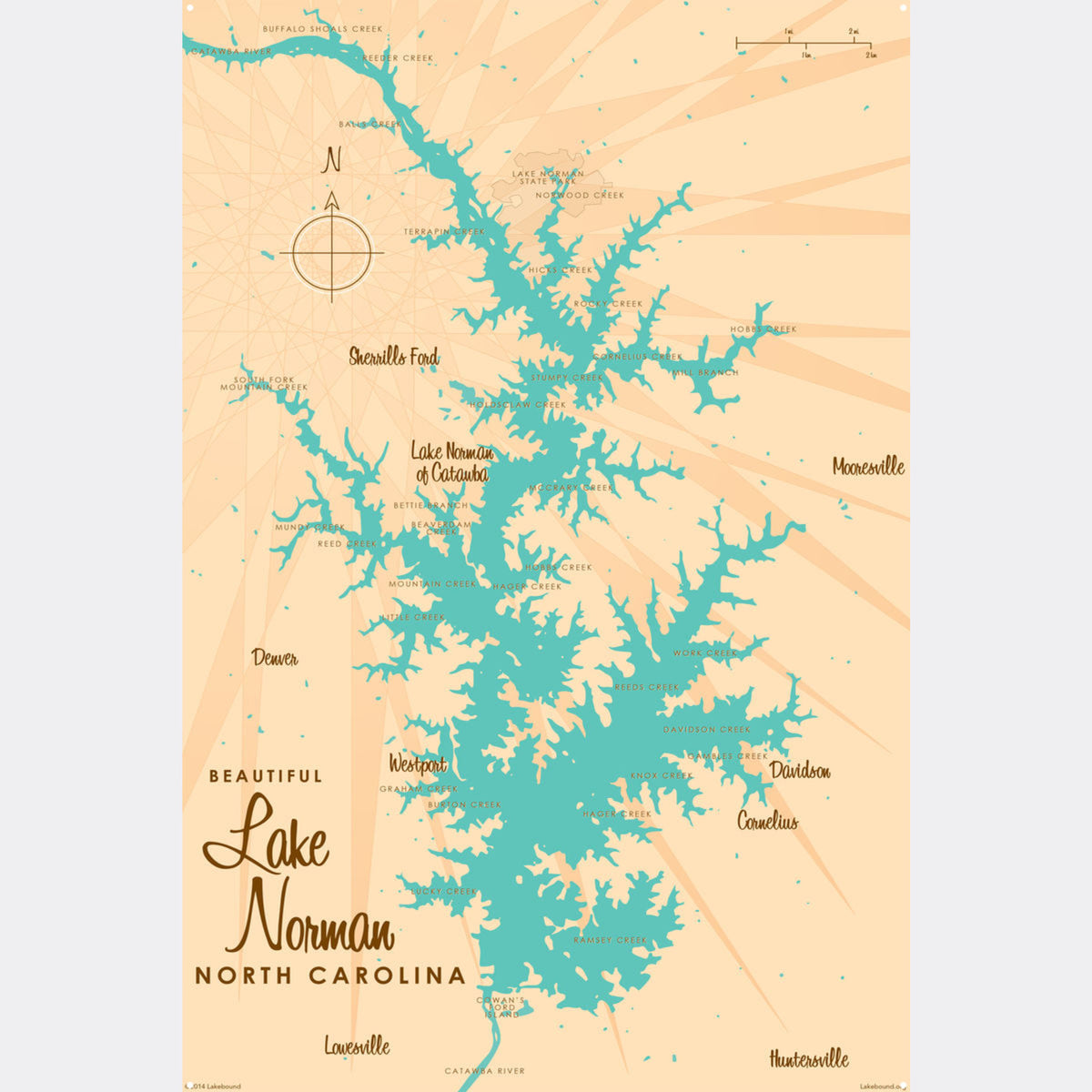 Lake Norman North Carolina, Metal Sign Map Art – Lakebound®