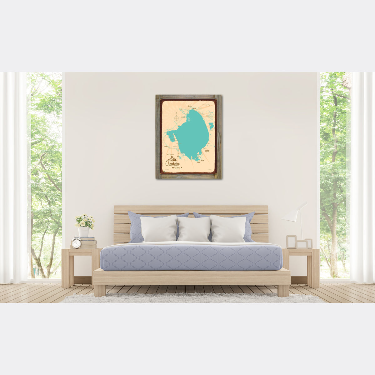 Lake Okeechobee Florida, Wood-Mounted Rustic Metal Sign Map Art ...
