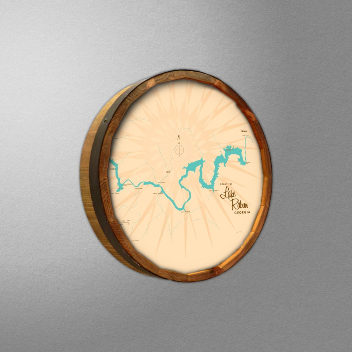 Lake Rabun Georgia, Barrel End Map Art – Lakebound®