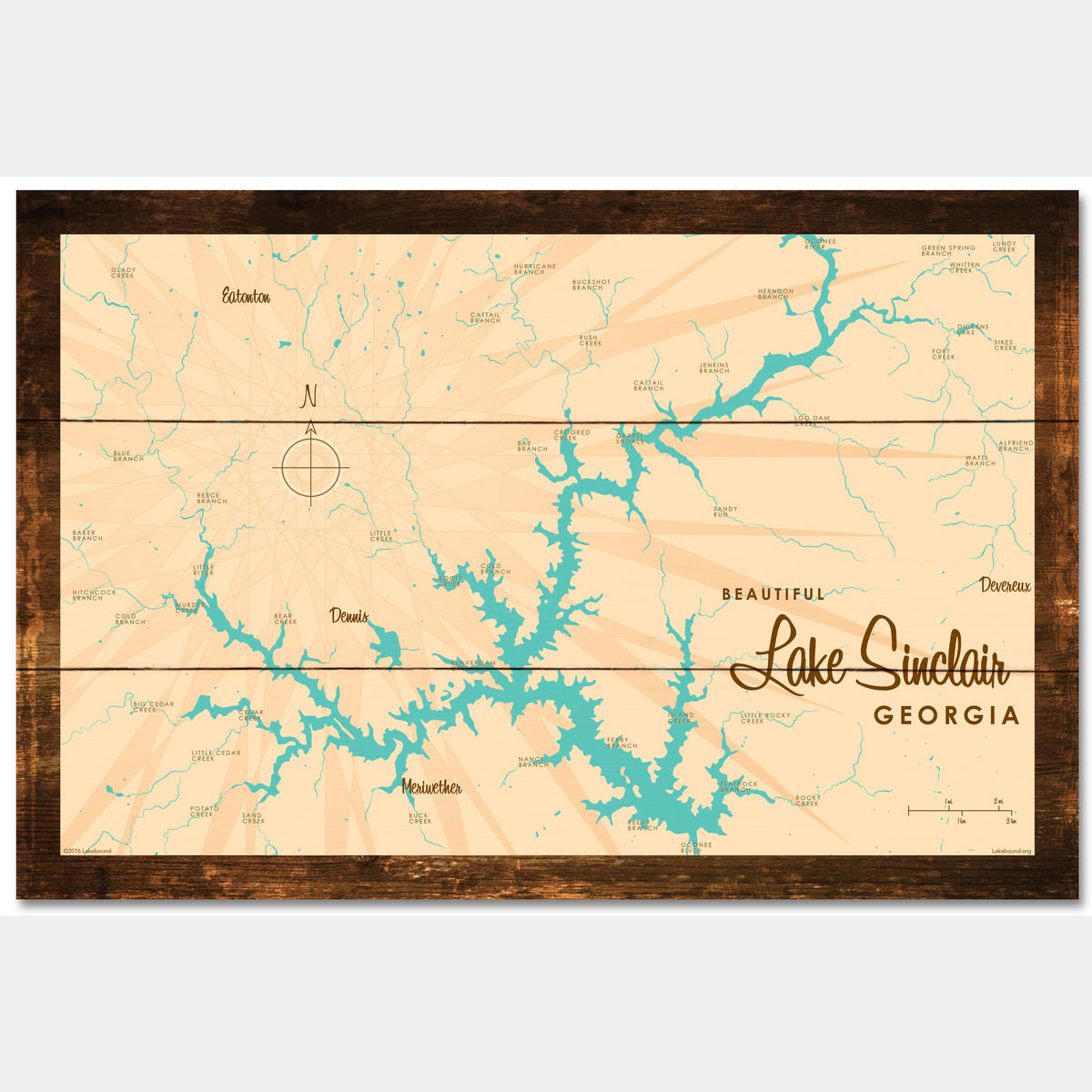 Lake Sinclair Georgia, Rustic Wood Sign Map Art – Lakebound®