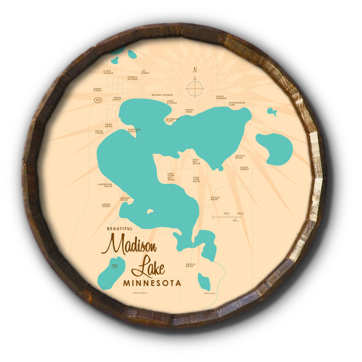 Madison Lake Minnesota, Barrel End Map Art – Lakebound®