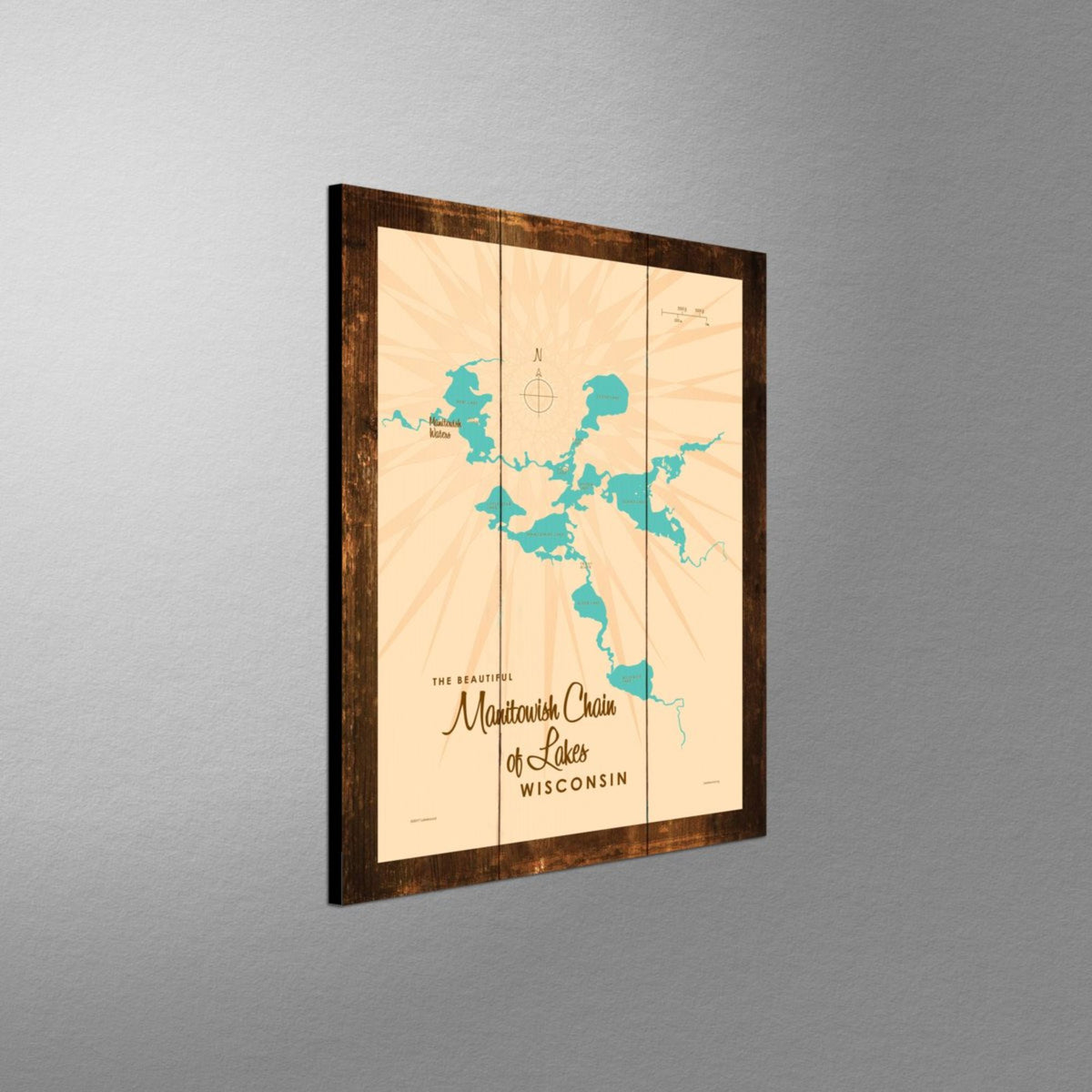 Manitowish Chain of Lakes Wisconsin, Rustic Wood Sign Map Art – Lakebound®