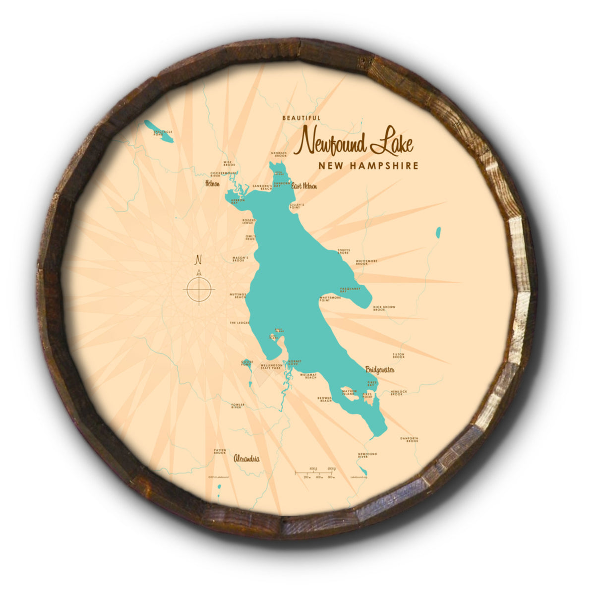 Newfound Lake New Hampshire, Barrel End Map Art – Lakebound®