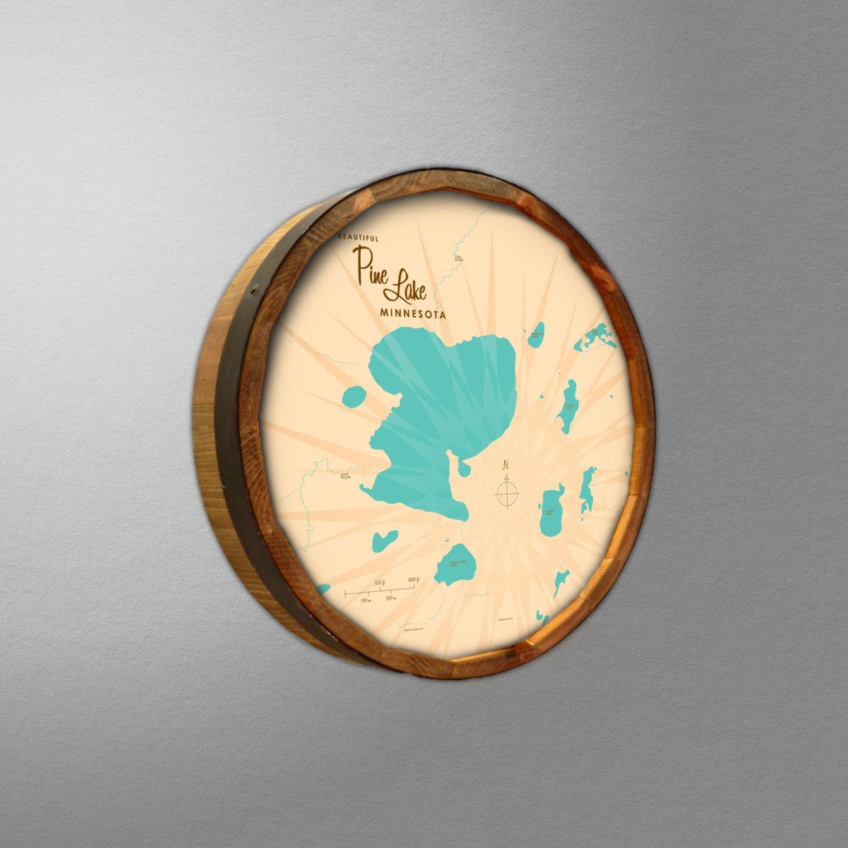 Pine Lake Minnesota, Barrel End Map Art – Lakebound®