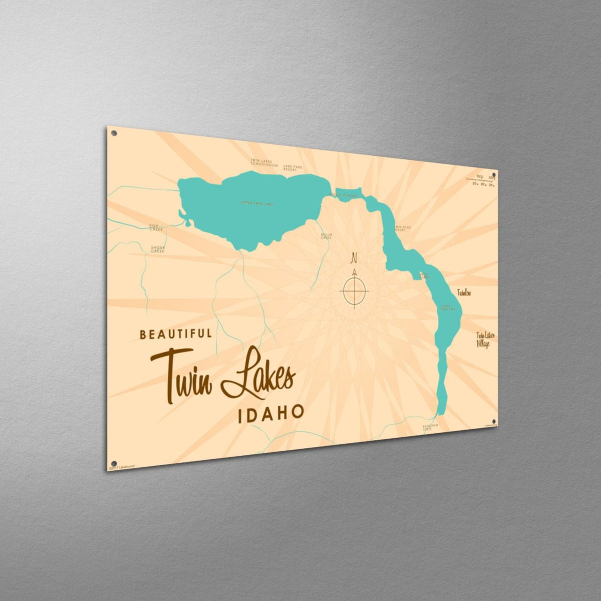 Twin Lakes Idaho, Metal Sign Map Art – Lakebound®