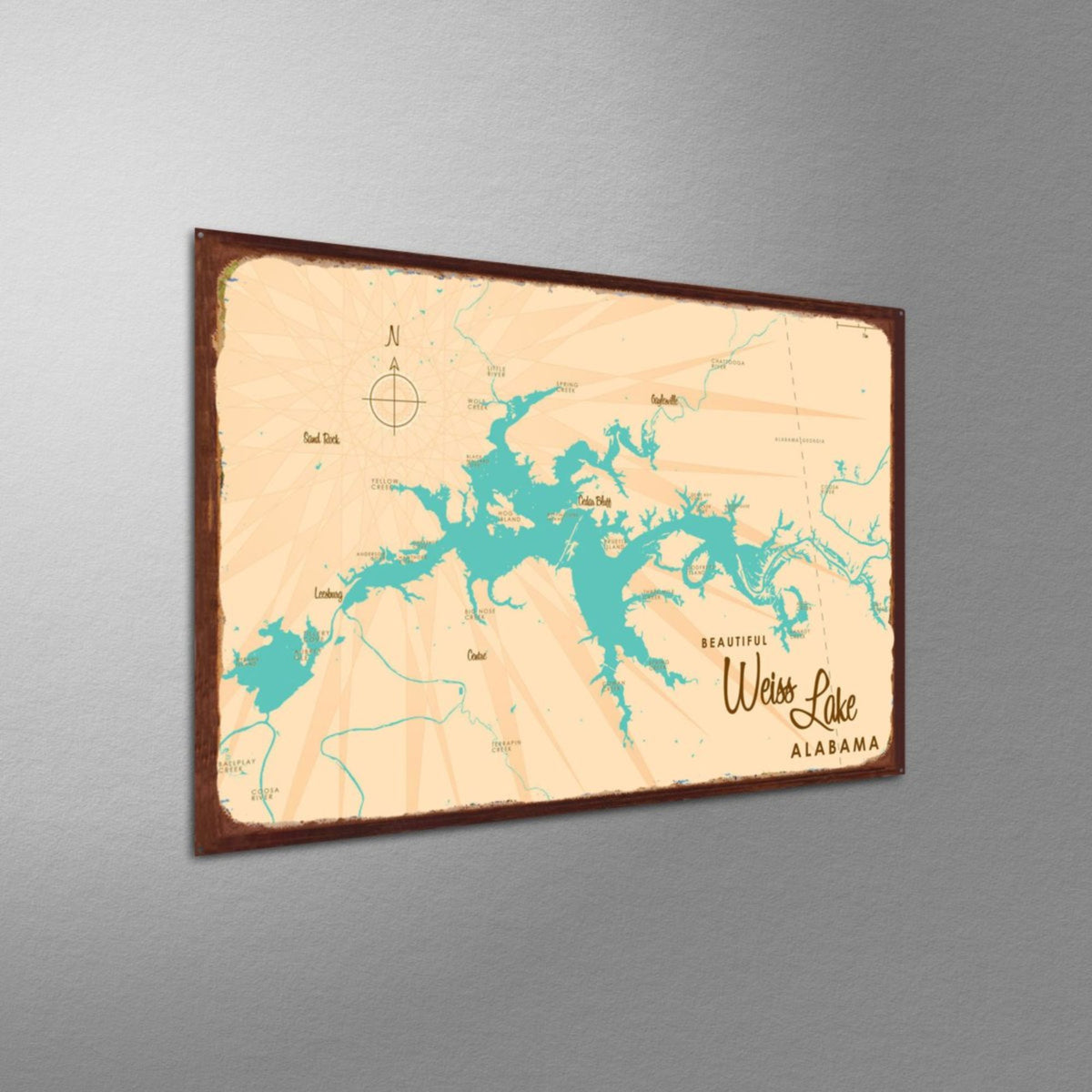 Weiss Lake Alabama, Rustic Metal Sign Map Art – Lakebound®