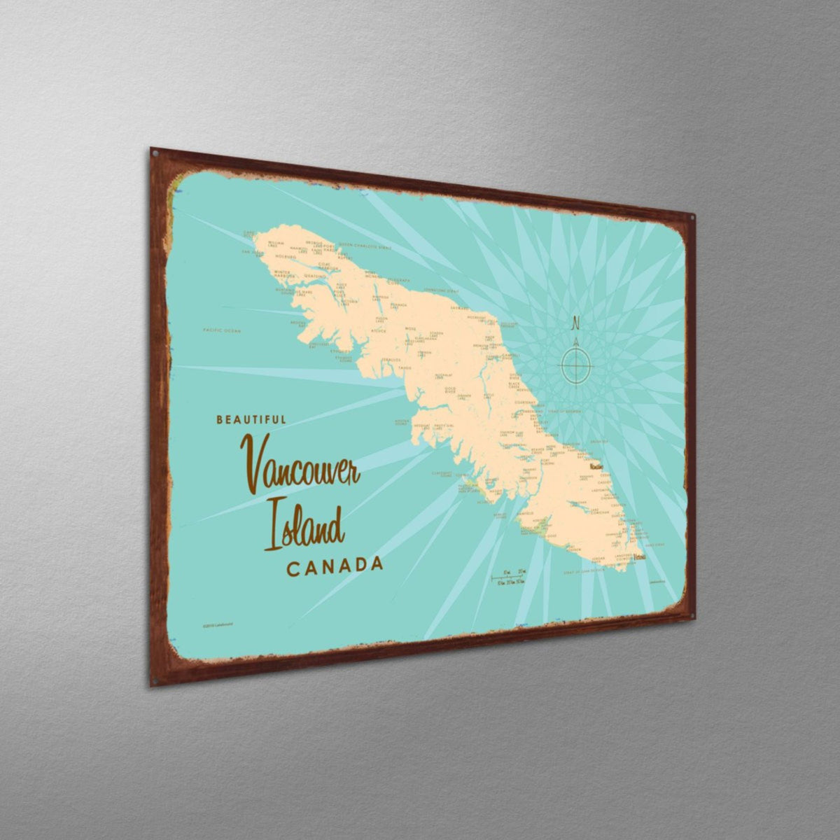 Vancouver Island Canada, Rustic Metal Sign Map Art – Lakebound®