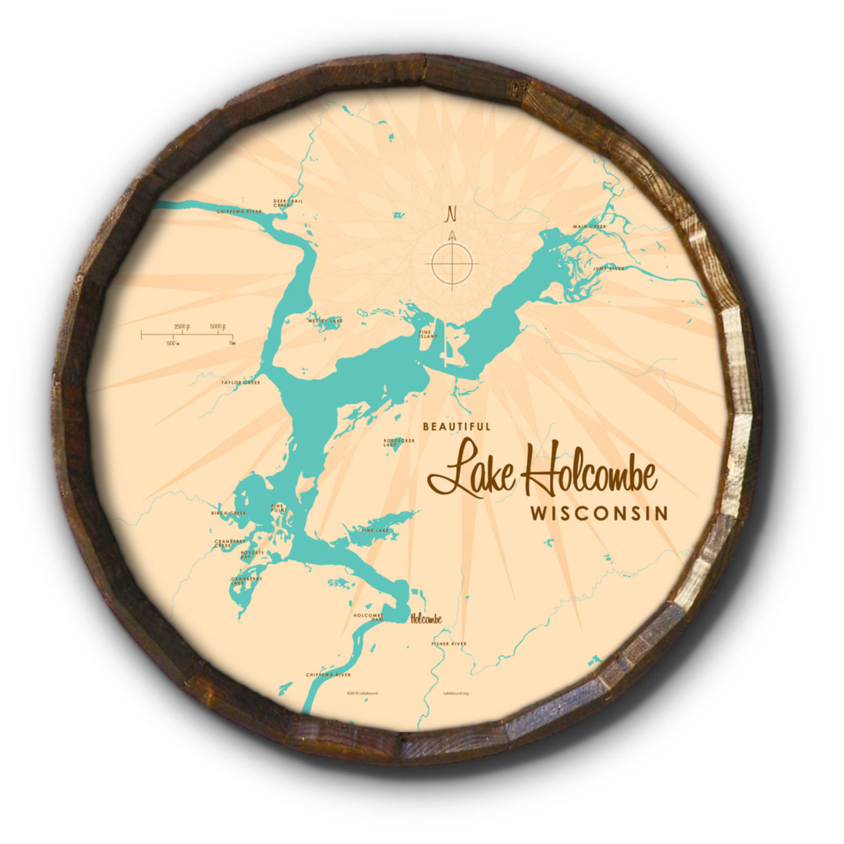 Lake Holcombe Wisconsin, Barrel End Map Art – Lakebound®