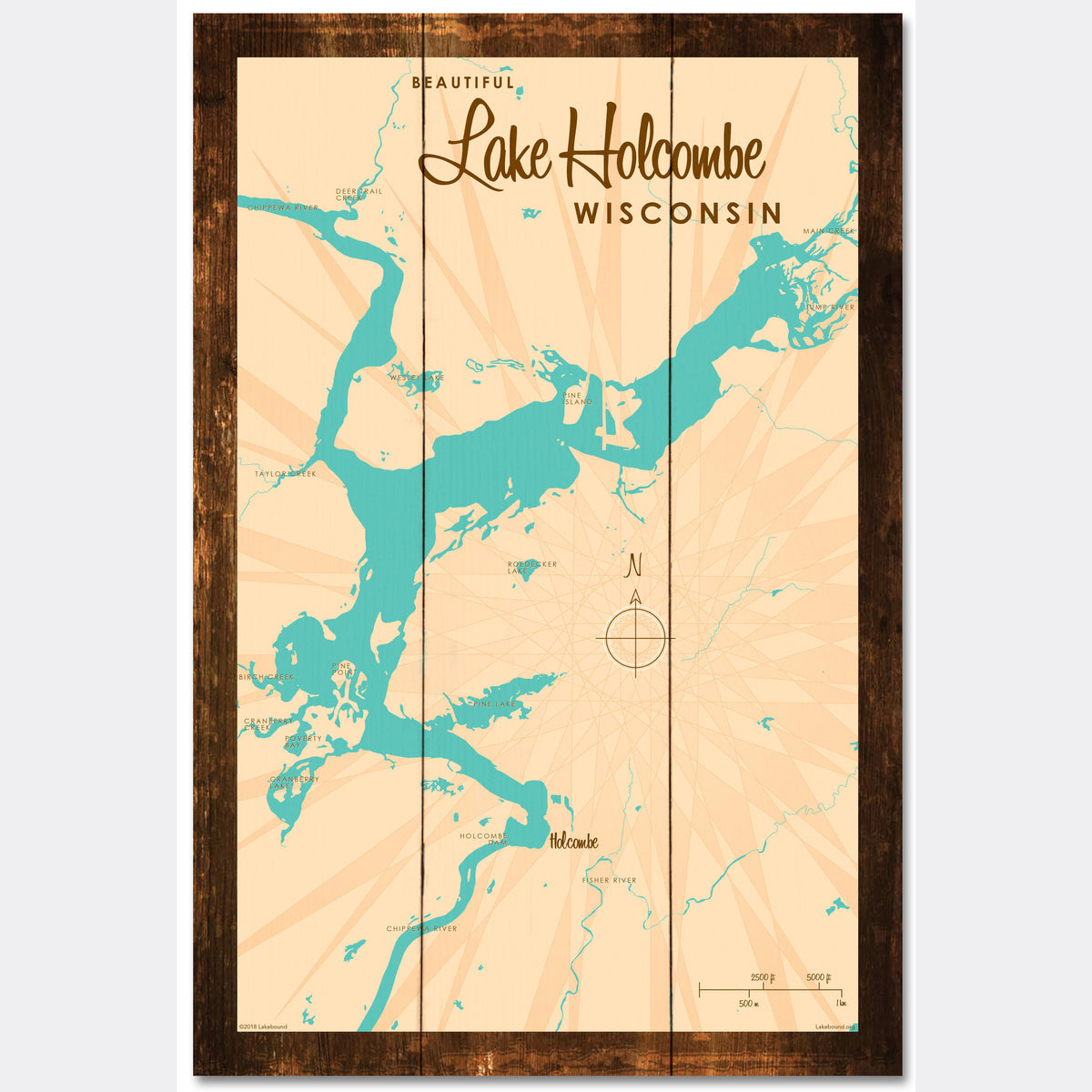 Lake Holcombe Wisconsin, Rustic Wood Sign Map Art – Lakebound®