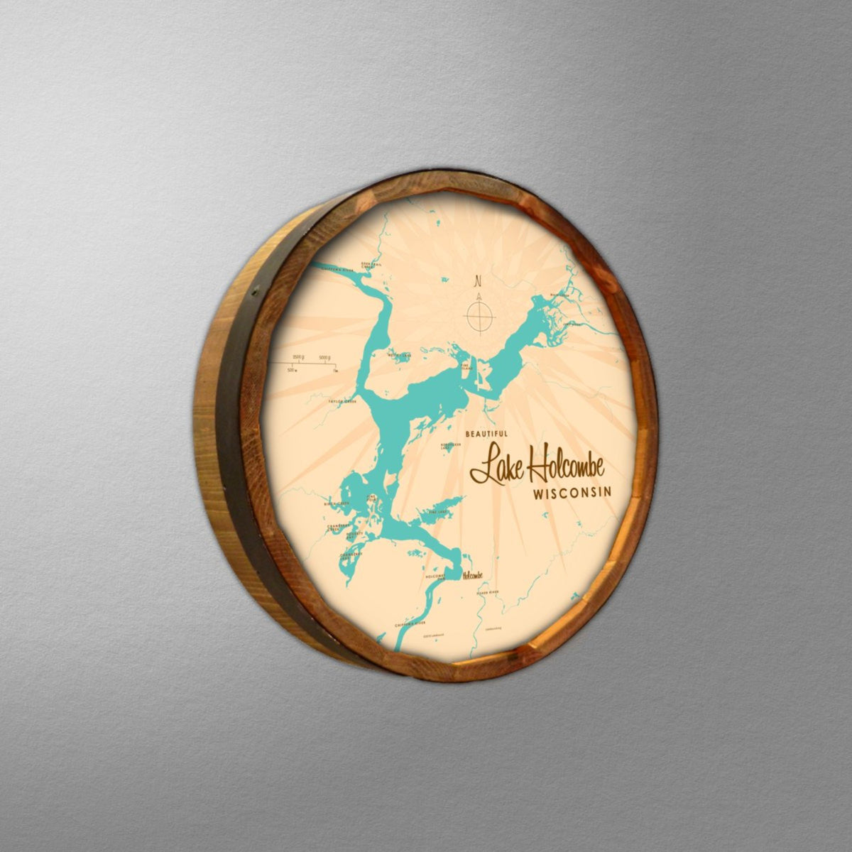 Lake Holcombe Wisconsin, Barrel End Map Art – Lakebound®