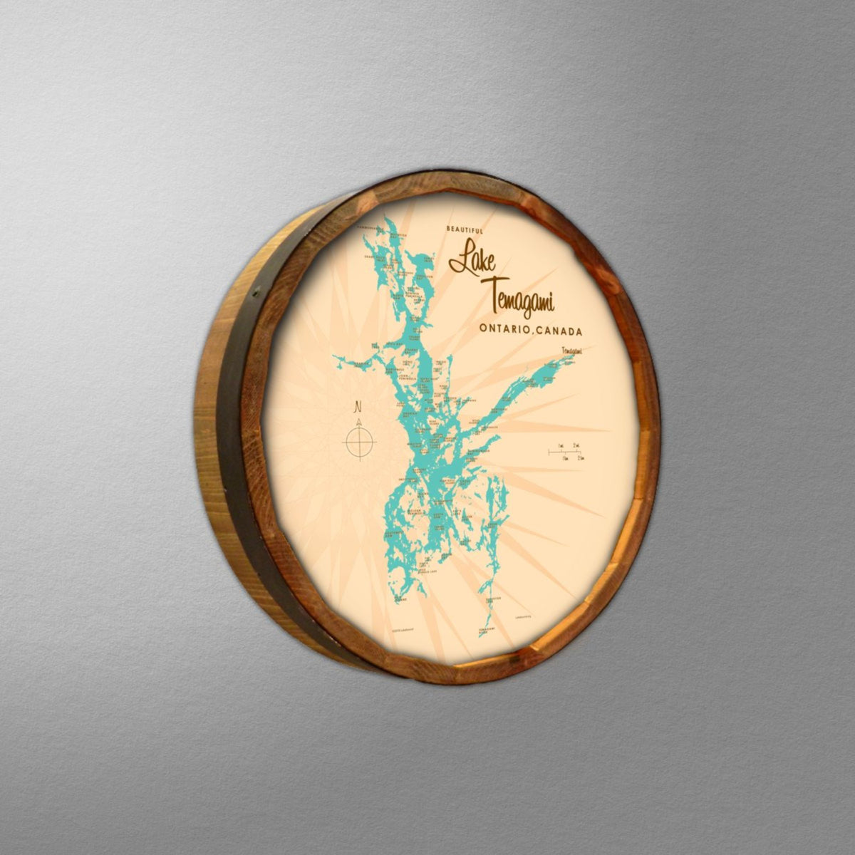 Lake Temagami Ontario, Barrel End Map Art – Lakebound®