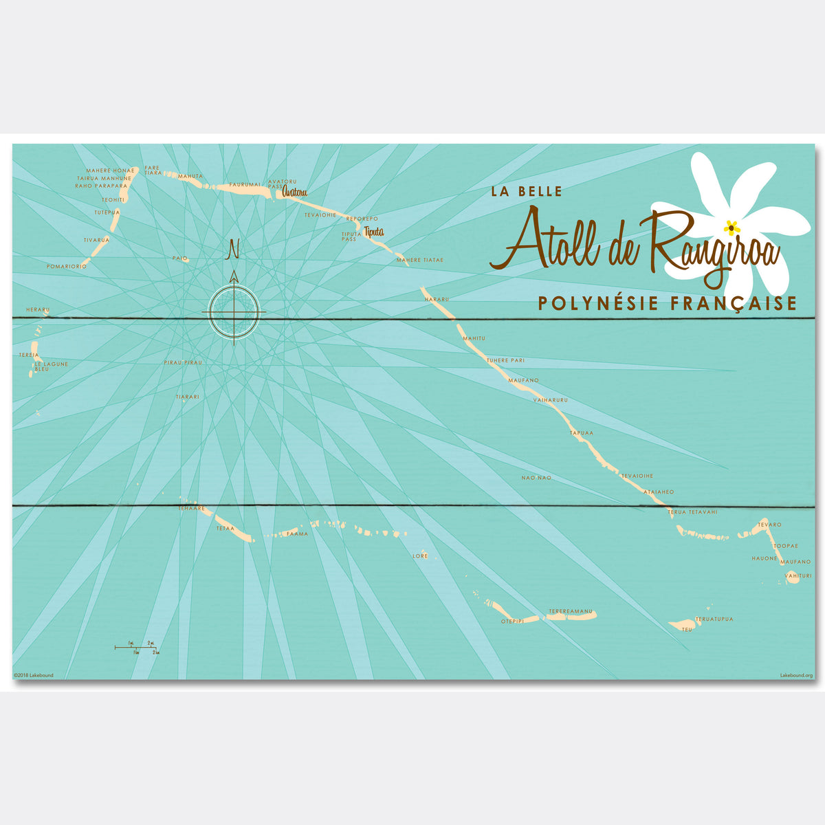 Rangiroa Atoll French Polynesia, Wood Sign Map Art – Lakebound®