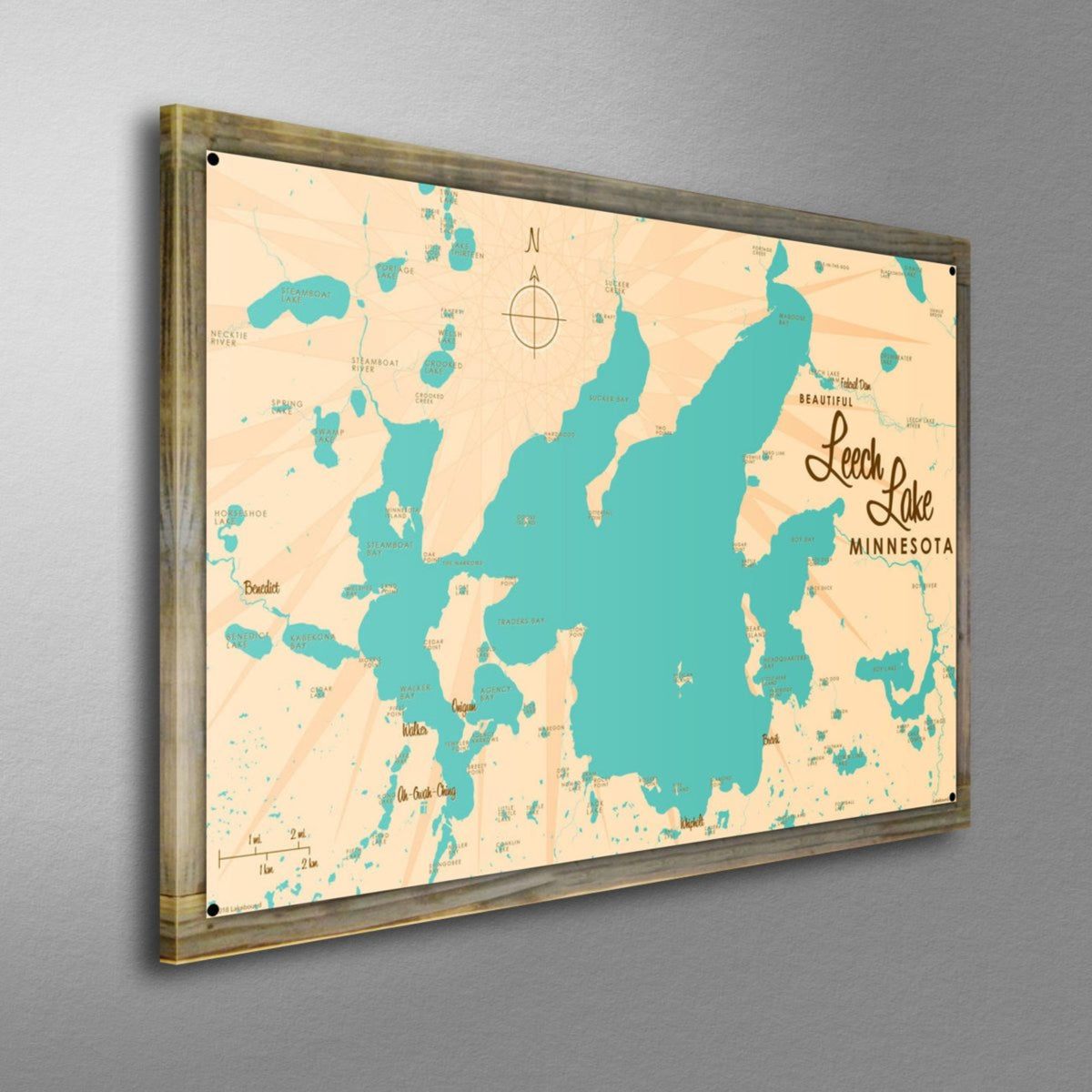 Leech Lake Minnesota, Wood-Mounted Metal Sign Map Art – Lakebound®
