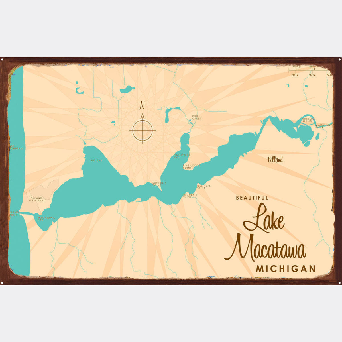 Lake Macatawa Michigan, Rustic Metal Sign Map Art – Lakebound®