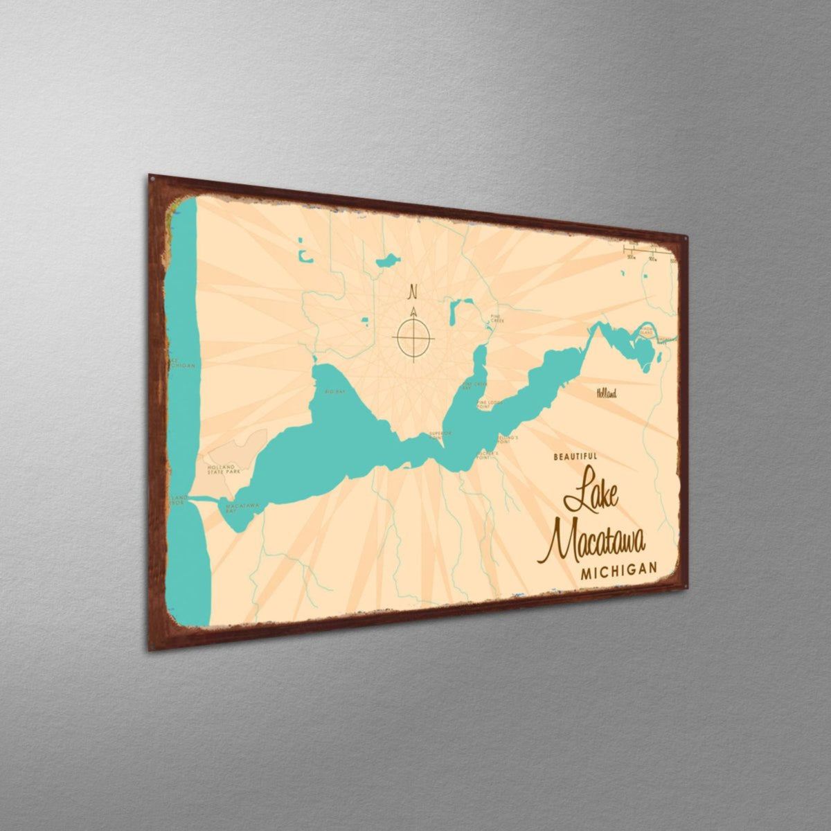 Lake Macatawa Michigan, Rustic Metal Sign Map Art – Lakebound®