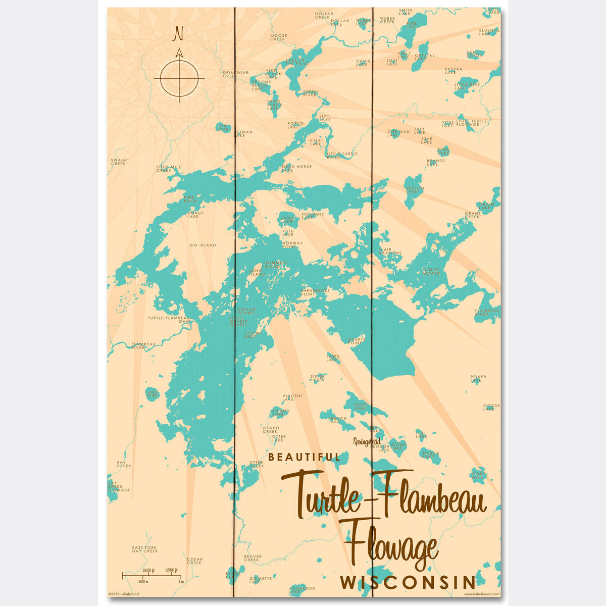 Turtle-Flambeau Flowage Wisconsin, Lake Map Wood Sign – Lakebound®