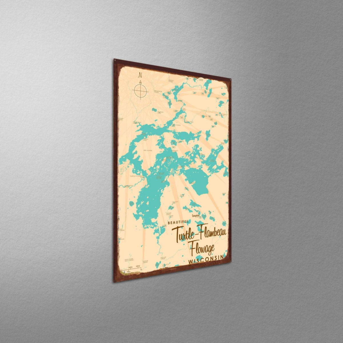 Turtle-Flambeau Flowage Wisconsin, Rustic Metal Sign Map Art – Lakebound®