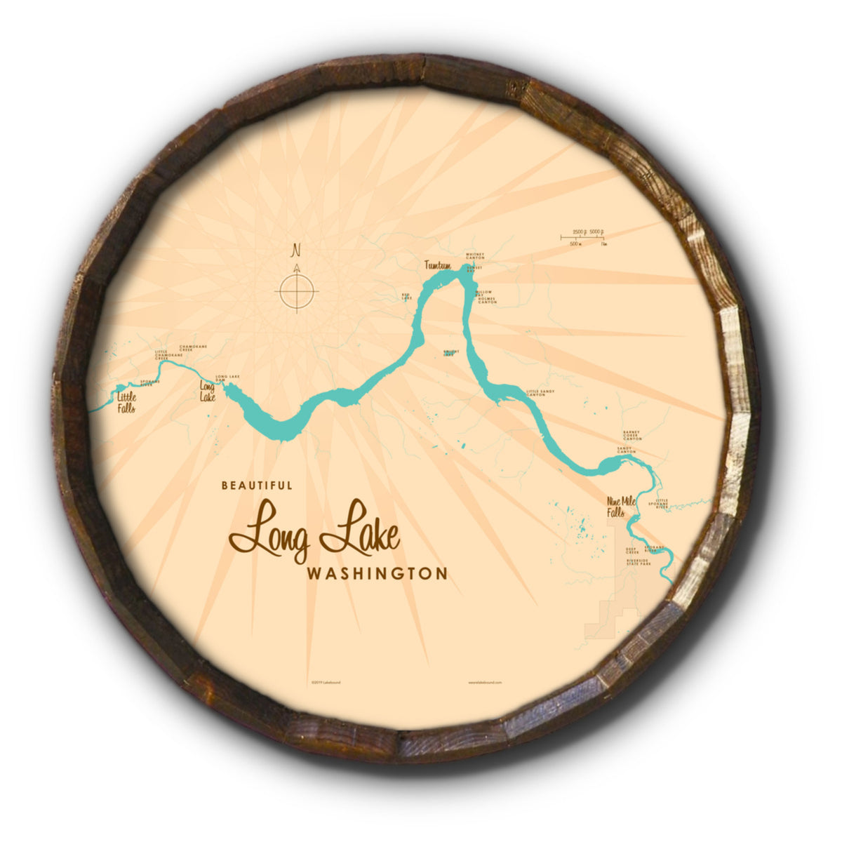 Long Lake Washington, Barrel End Map Art – Lakebound®