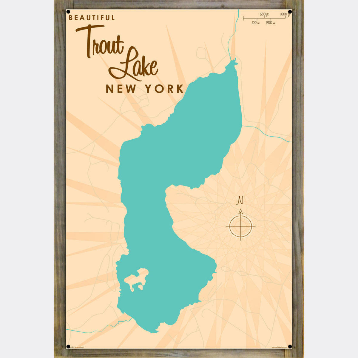 Trout Lake New York, Wood-Mounted Metal Sign Map Art – Lakebound®