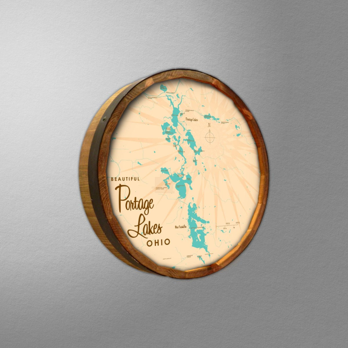 Portage Lakes Ohio, Barrel End Map Art – Lakebound®