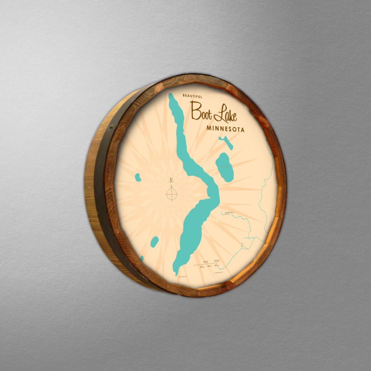Boot Lake Minnesota, Barrel End Map Art – Lakebound®