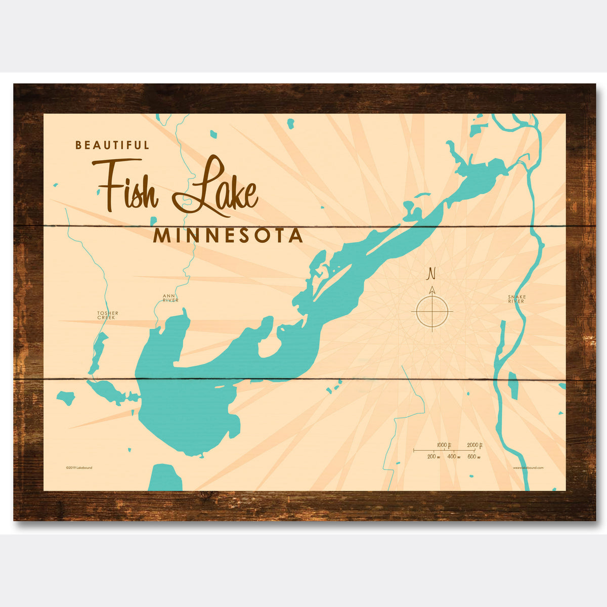 Fish Lake Minnesota, Rustic Wood Sign Map Art – Lakebound®