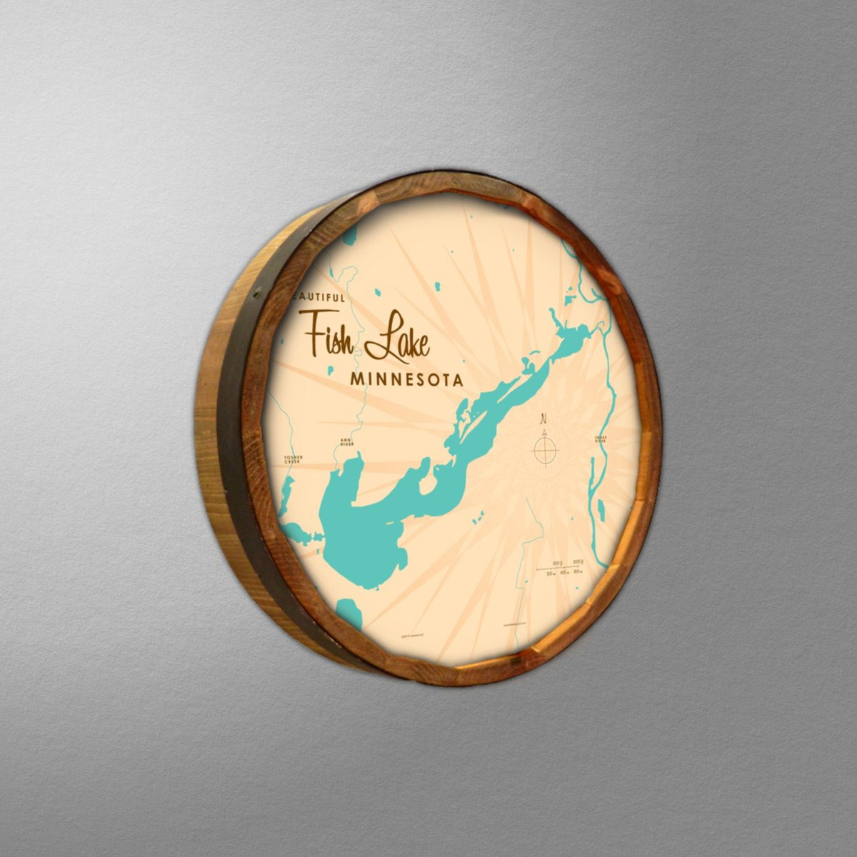 Fish Lake Minnesota, Barrel End Map Art – Lakebound®