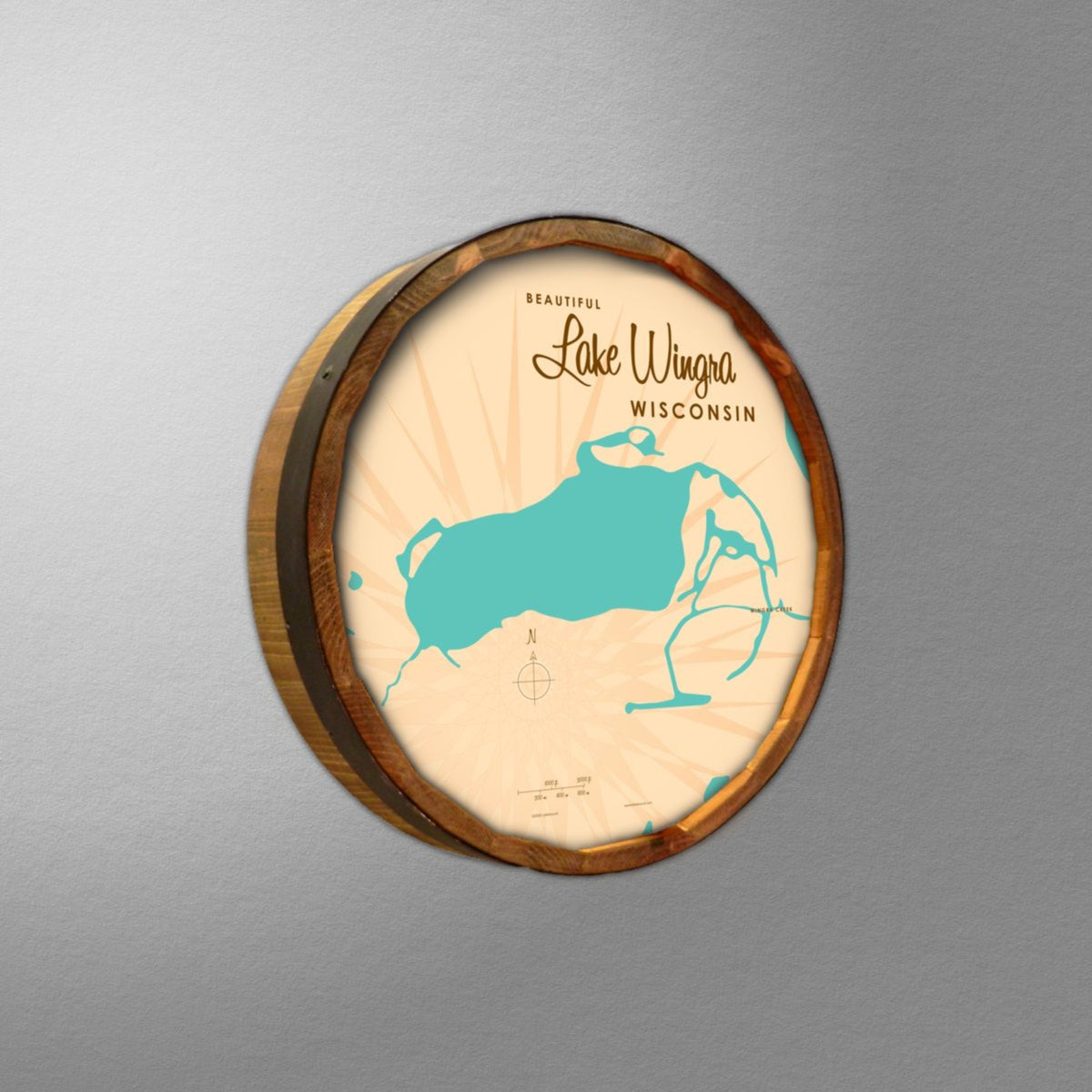 Lake Wingra Wisconsin, Barrel End Map Art – Lakebound®