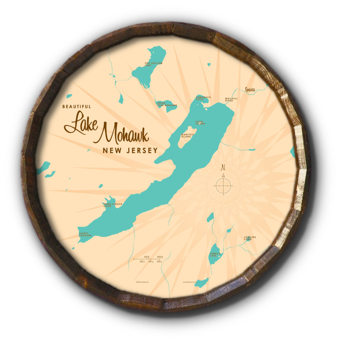 Lake Mohawk New Jersey, Barrel End Map Art – Lakebound®