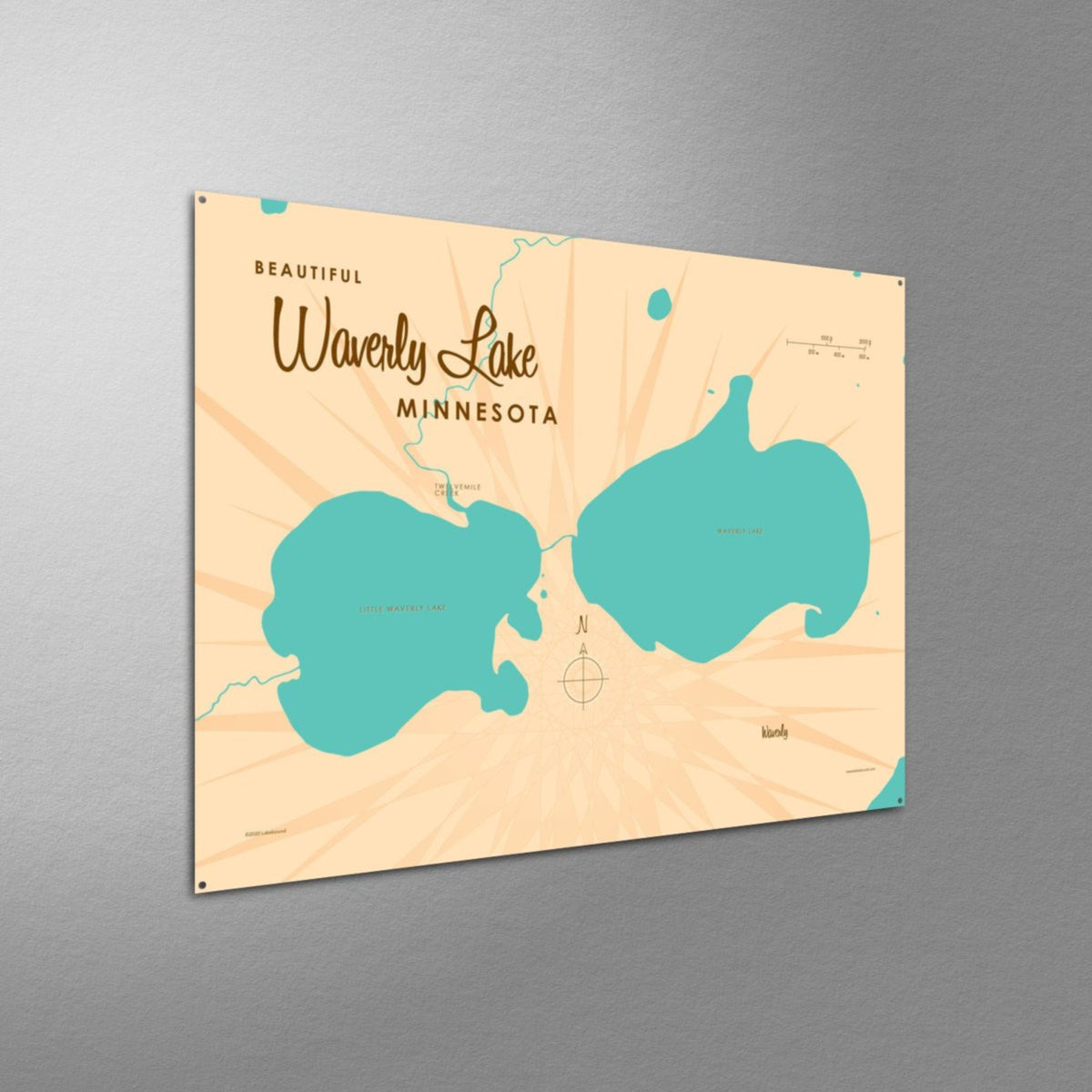 Waverly Lake Minnesota, Metal Sign Map Art – Lakebound®
