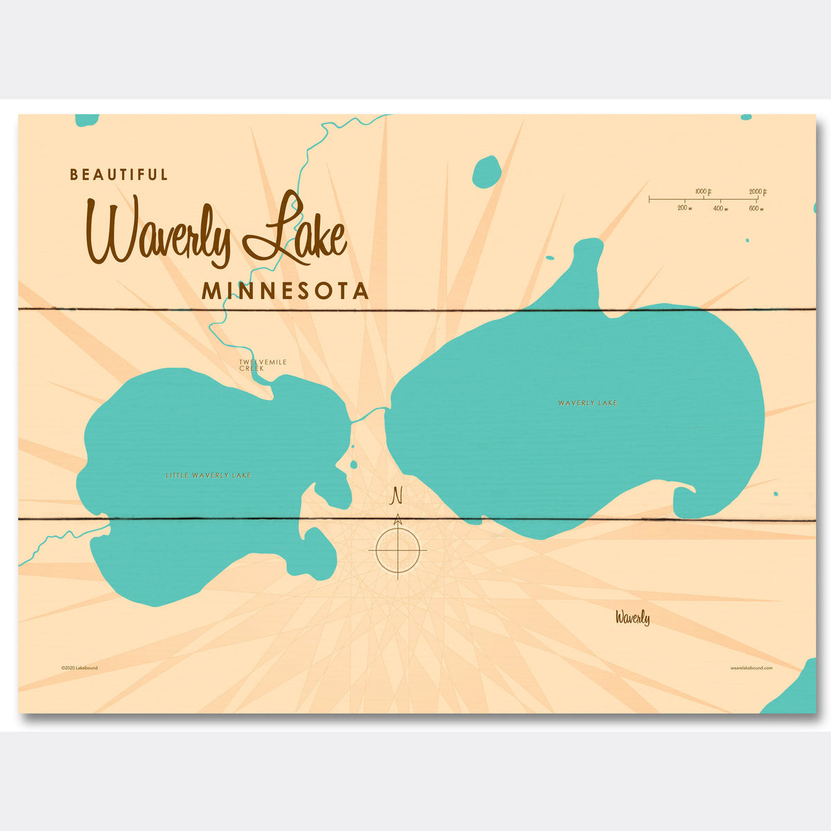 Waverly Lake Minnesota, Wood Sign Map Art – Lakebound®