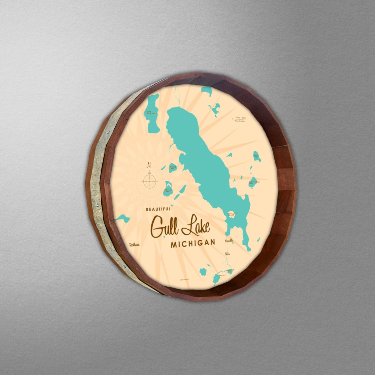 Gull Lake Michigan, Barrel End Map Art – Lakebound®